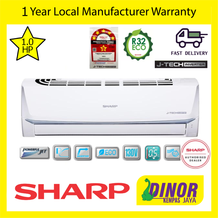 Sharp J- Tech Inverter 1.0HP Air Conditioner R32 GAS 1HP AHX9VED ...