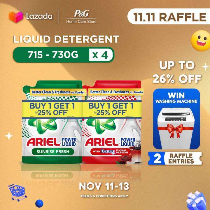 [Bundle of 4] Ariel Liquid Detergent Sunrise Fresh Floral Passion Bundle 715 - 730G Refill ...