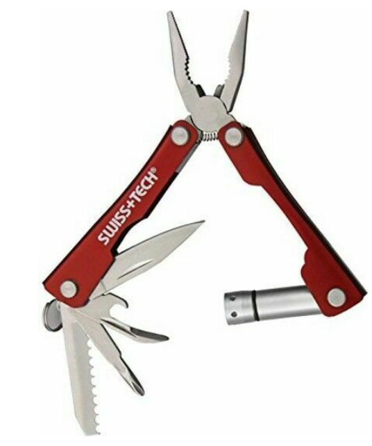 Swiss Tech 8 in 1 Mini Multi Tool Stainless Construction W/ Red Handle ...