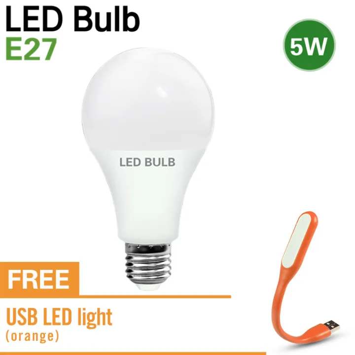 【With Free USB LED Light】COD Saving Energy LED Bulb E27 5W LED High ...