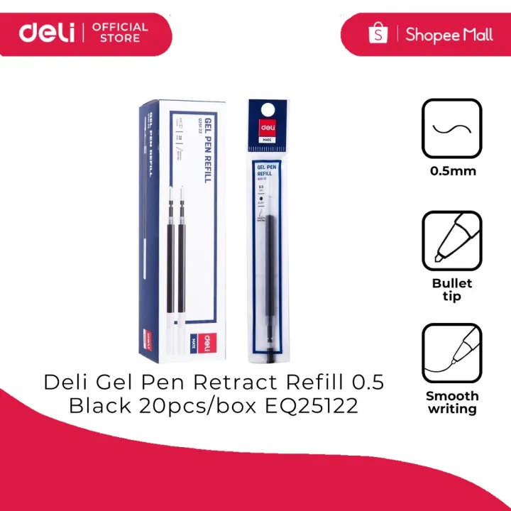 Deli EQ25122 Gel Pen Retract Refill Q251 0.5 Black 20pcs/box (1BOX) [7535Q25122P20] | Lazada PH