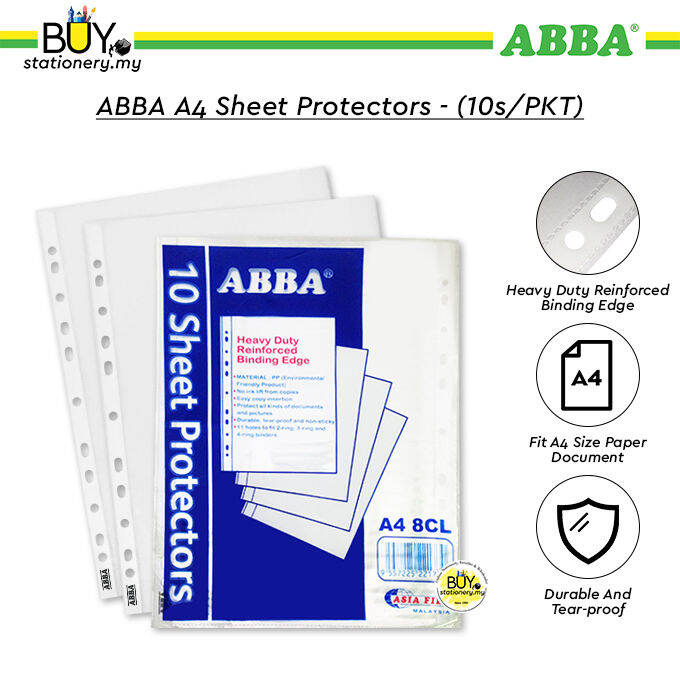 ABBA A4 Sheet Protectors Clear File Holder Refill -(10s/PKT) Binding ...