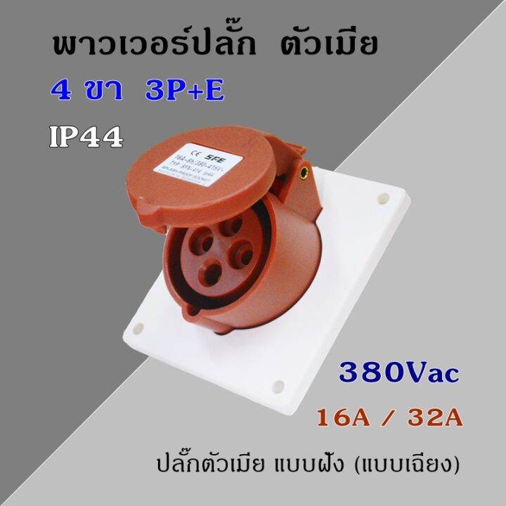 พาวเวอร์ปลั๊ก ตัวเมีย แบบฝังผนัง(แบบเฉียง) 4ขา 3P+E 380Vac 16A,32A IP44 ...
