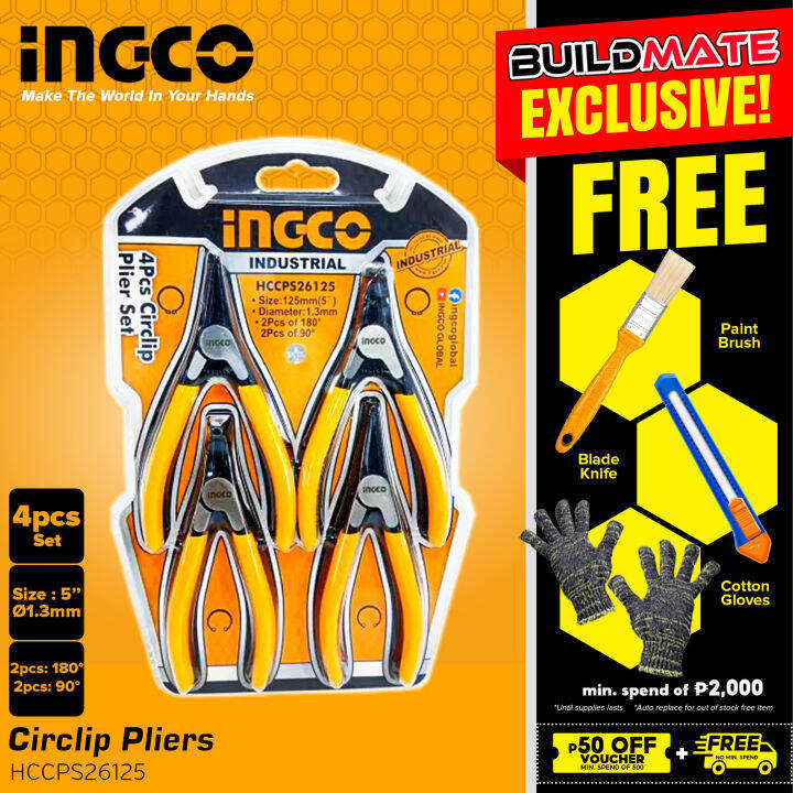 BUILDMATE Ingco Circlip Pliers 4PCS/Set (180° & 90°) 5" Inches 150mm ...