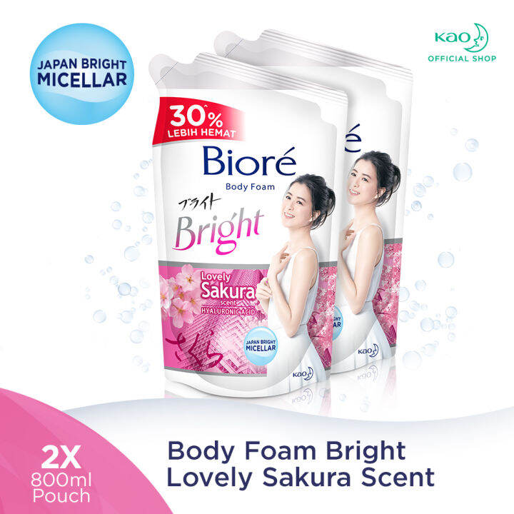 Biore Bright Sabun Mandi Cair Body Foam Lovely Sakura Pouch 800 ml Twinpack - Sabun Cair / Body ...