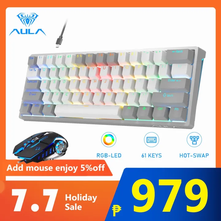 AULA F3261 61 Keys RGB Hotswappable Keyboard Wired Keyboard Type-C Mode ...