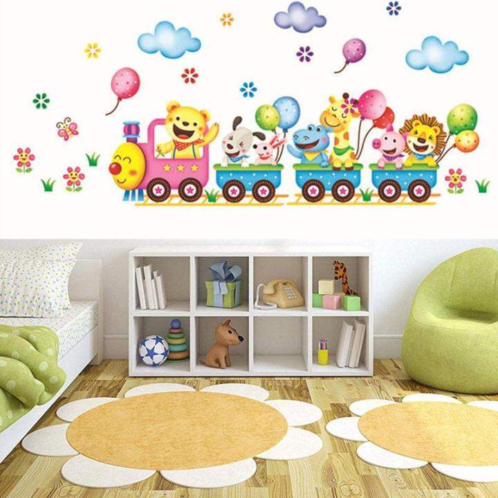 สัตว์ Shao DIY สติกเกอร์ติดผนังรถไฟสำหรับตกแต่งห้องเลี้ยงเด็กของบ้าน ...