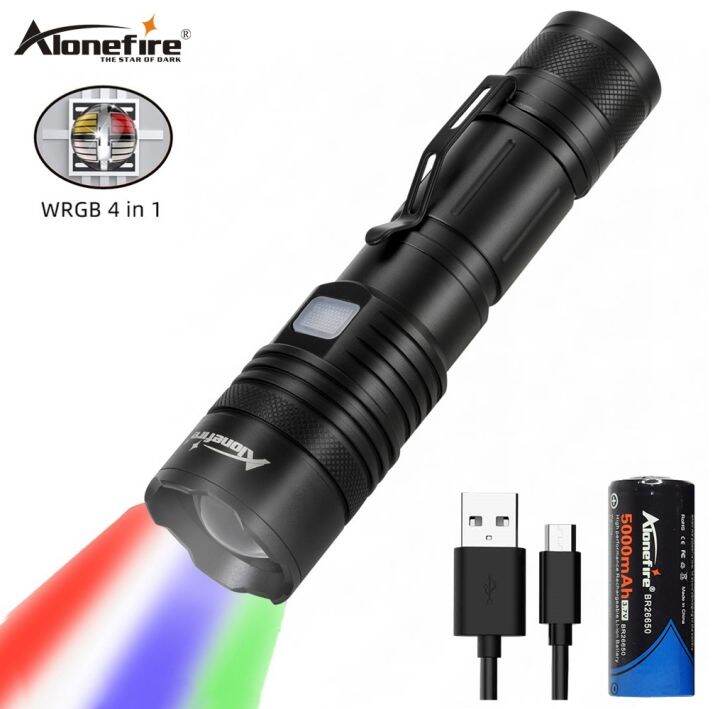 Alonefire ไฟฉายยุทธวิธี Led หลากสี X37 RGBW,ไฟสปอตไลท์ซูมได้4สีแดงเขียว ...