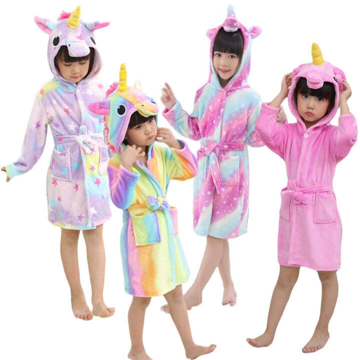 Girls Pyjamas Nightgown Unicorn Cartoons Hooded Children Bathrobes Baby ...