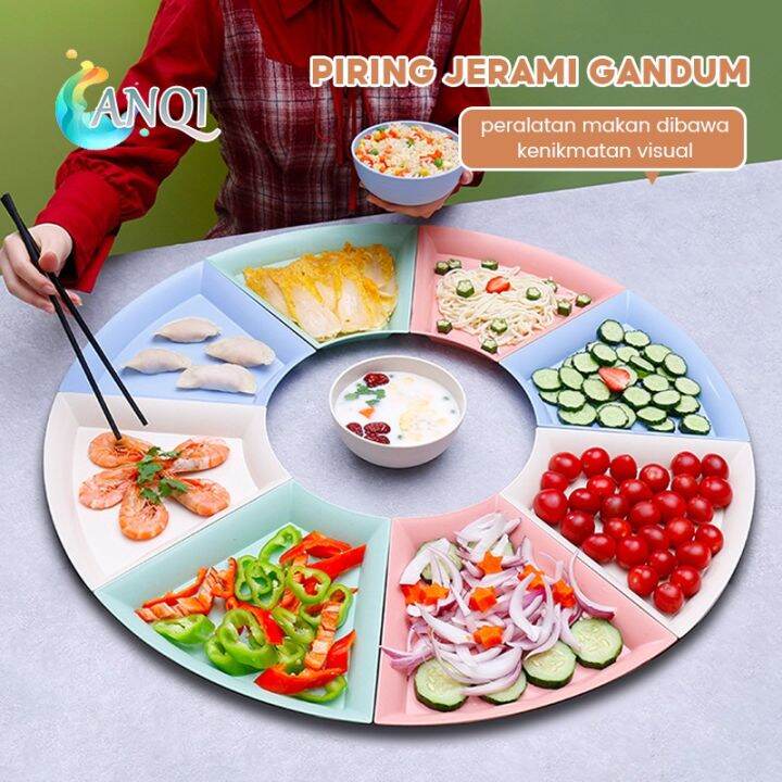 ANQI SHOP Piring Makan Piring Nasi Bulat Jerami Wheatstraw Plate Warna ...