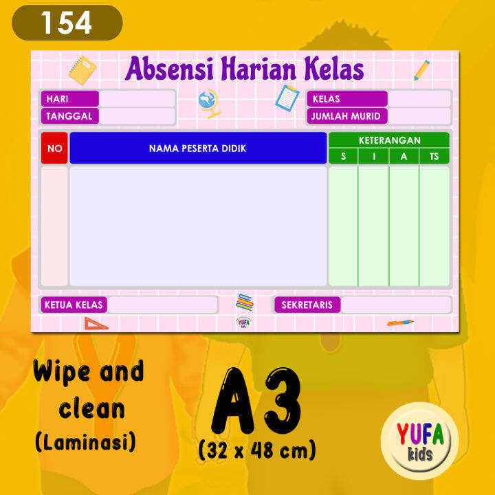 154 Poster absensi kelas - poster wipe n clean - poster edukasi anak ...