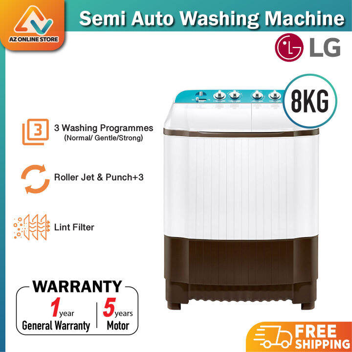 LG Semi Auto Washer 8kg WP-800G Washing Machine Twin Tub with Roller Jet Pulsator | Lazada