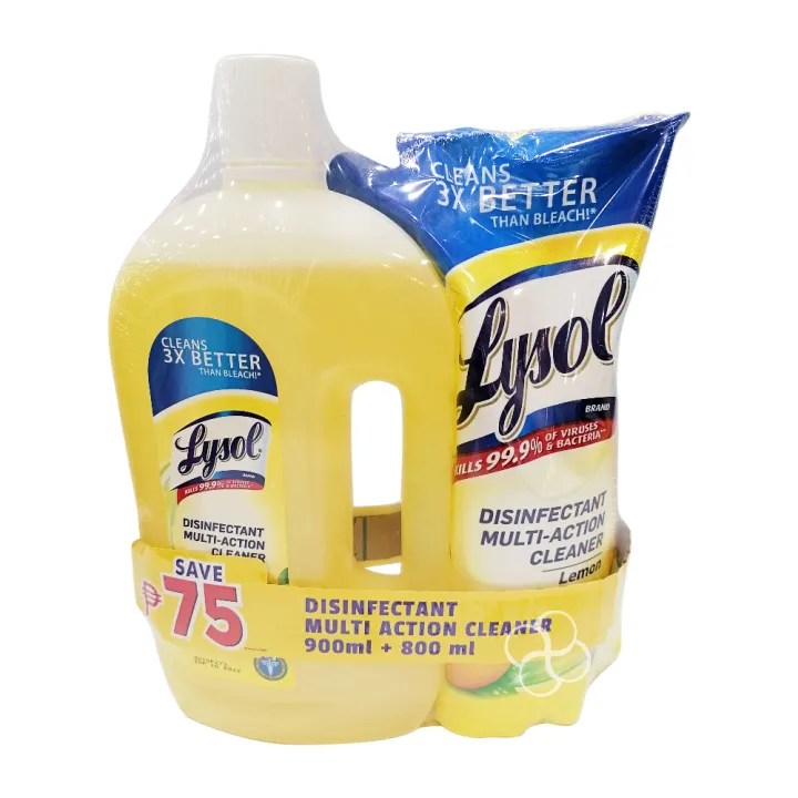 Lysol Disinfectant Lemon Multi-Action Cleaner 900mL + 800mL Promo Pack | Lazada PH