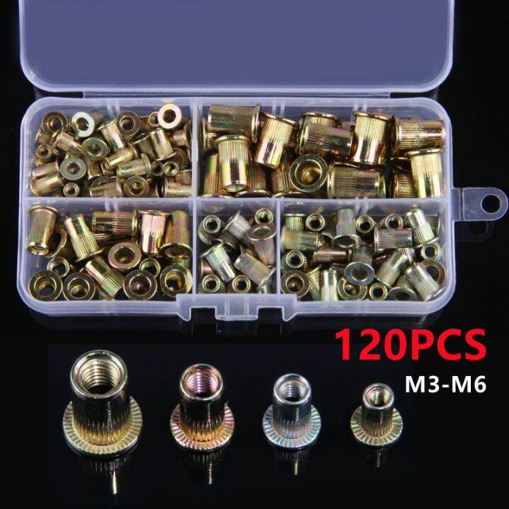 120PCS Zinc Plated Carbon Steel Flat Head Rivet Nuts M3 M4 M5 M6 Flat ...