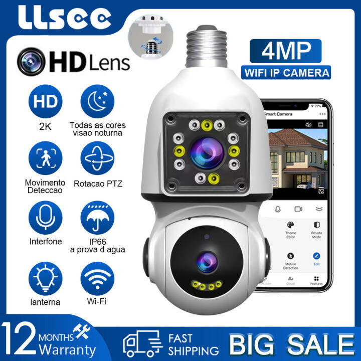 LLSEE 4MP 2K CCTV Home Wireless WiFi Camera Mini Bulb E27 Full Color ...