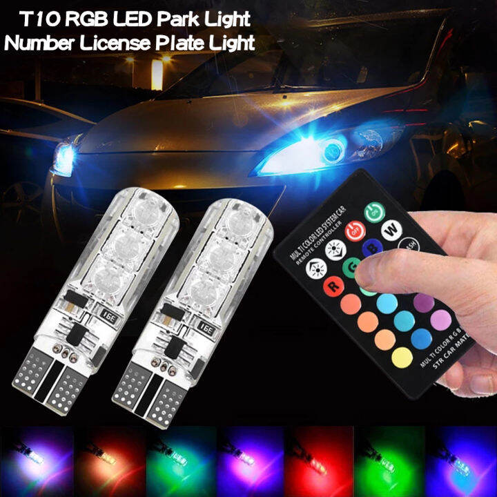 PENCL 2PCS T10 W5W RGB Park Light Bulb with Remote Controller 194 168 Flash Strobe Lamp Interior ...