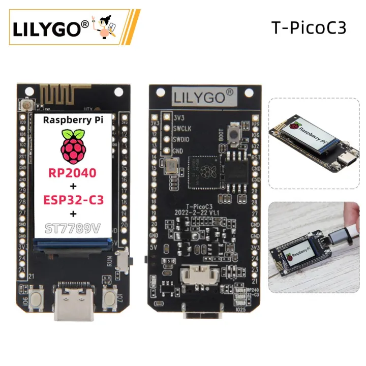 ®บอร์ดพัฒนาโมดูลบลูทูธ WIFI ไร้สาย T-Picoc3 ESP32-C3 RP2040จอแสดงผลคู่ ...