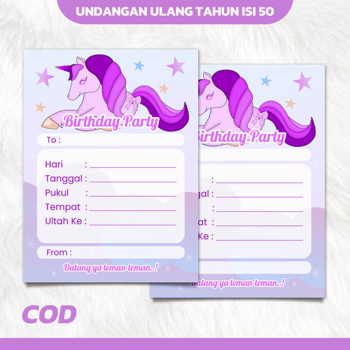 Isi 50 Undangan Ulang Tahun Tema Unicorn │ Undangan Ultah Anak ...