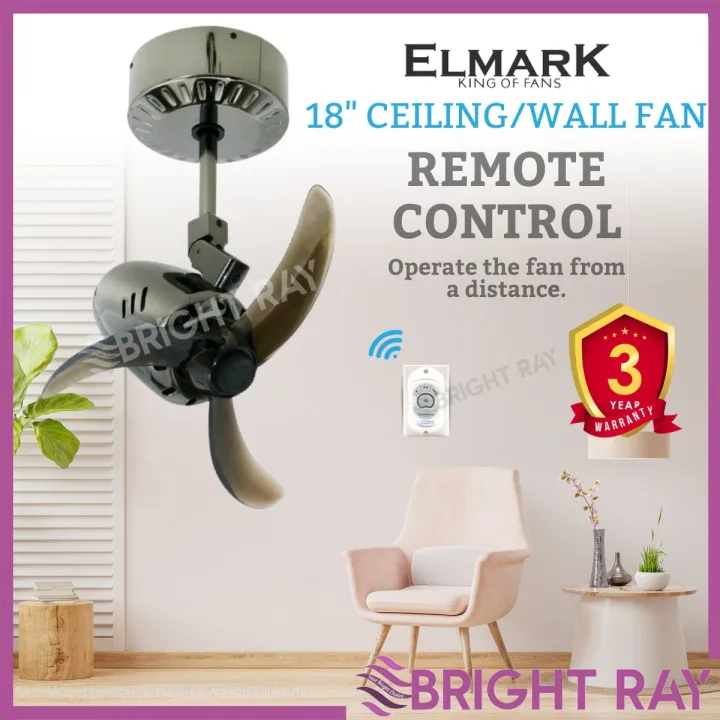 ELMARK 18" Ceiling / Wall Fan With Remote Control 110° Oscillating 3 ...