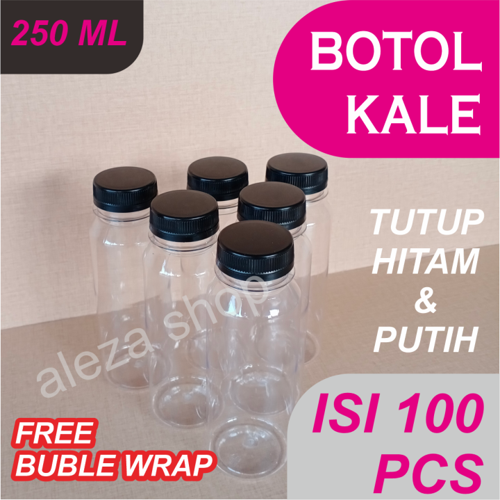 100 Pcs Botol Plastik Kale 250 ml| Botol Minuman PET Satuan | Botol Plastik Jus | Botol Bulat ...