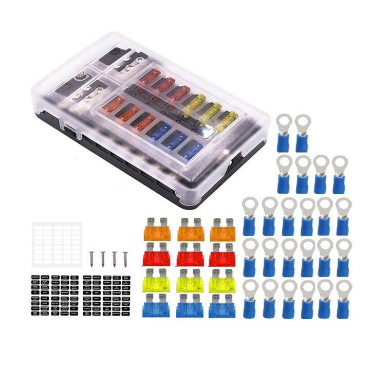 12V Fuse Block 12 Circuit Fuse Box Kit,with LED Indicator with Negative ...