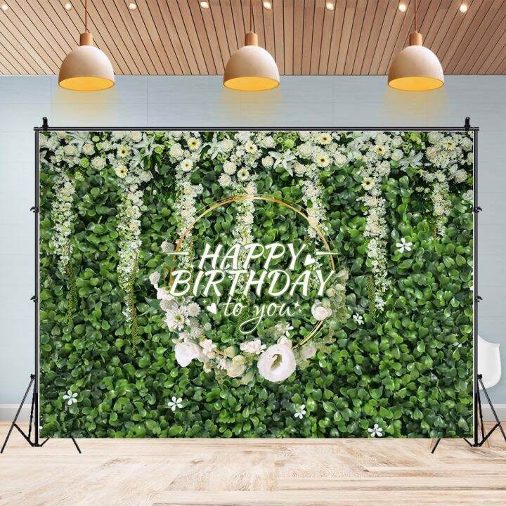 5x3ft Happy Birthday Backdrops Nature Greenery White Floral Wall ...