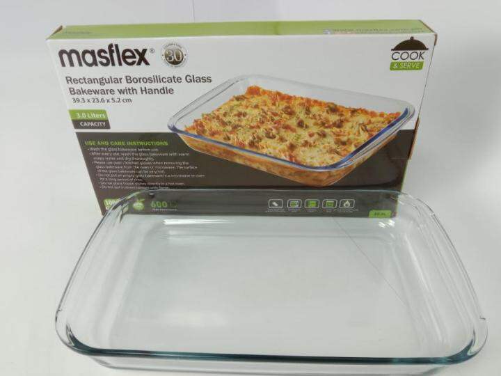 Masflex Rectangular Borosilicate Glass Bakeware w/Handle 3.0 Liters Capacity | Lazada PH