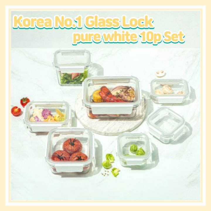 Korea No.1 Glass Lock pure white 10p Set/Heat Resistant Tempered Glass ...