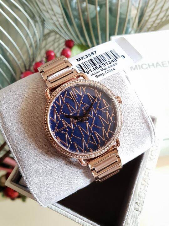 Guaranteed Authentic Michael Kors Portia MK Logo Detail in Black Dial ...