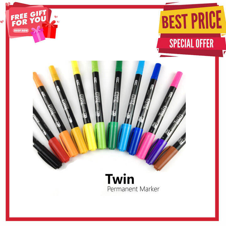 B&e Twin Permanent Marker Pen Pentel Pen 12 Colors | Lazada PH