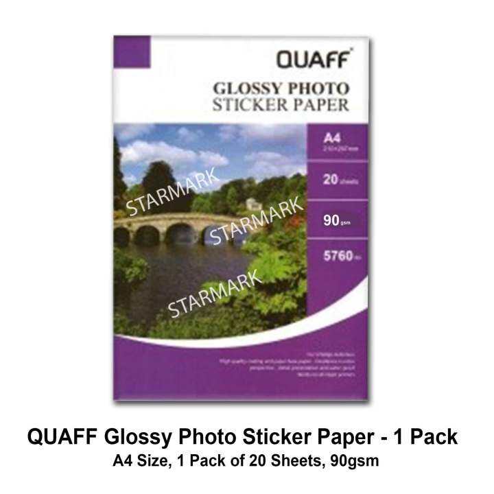 1 Pack Quaff Glossy Photo Sticker Paper Papers - A4 Size, 8.25x11.75 ...