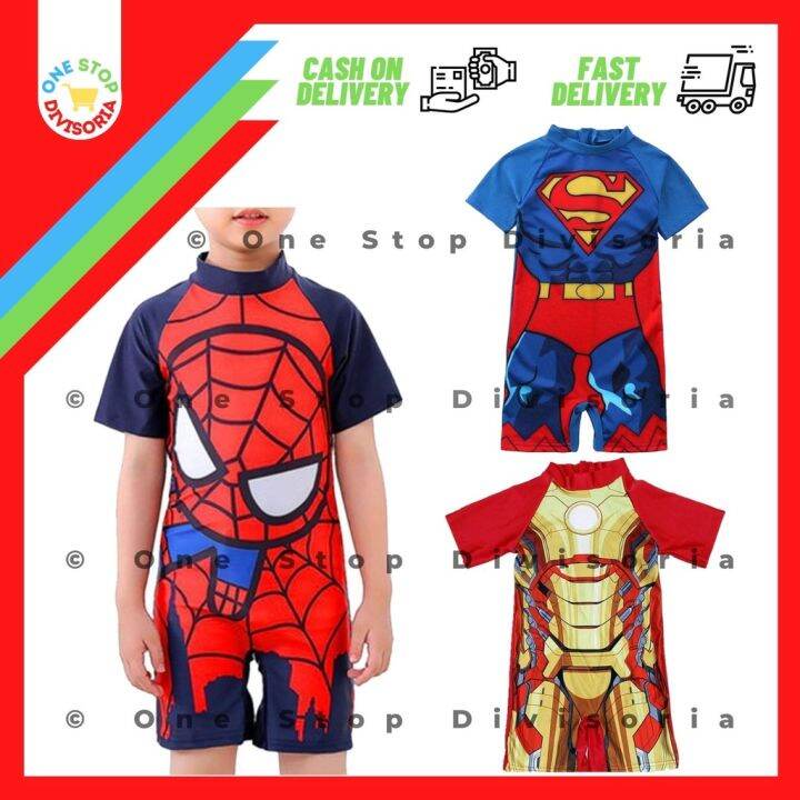 [Kids] Stretchable + Short Sleeve Avengers Spiderman Iron Man Rash ...