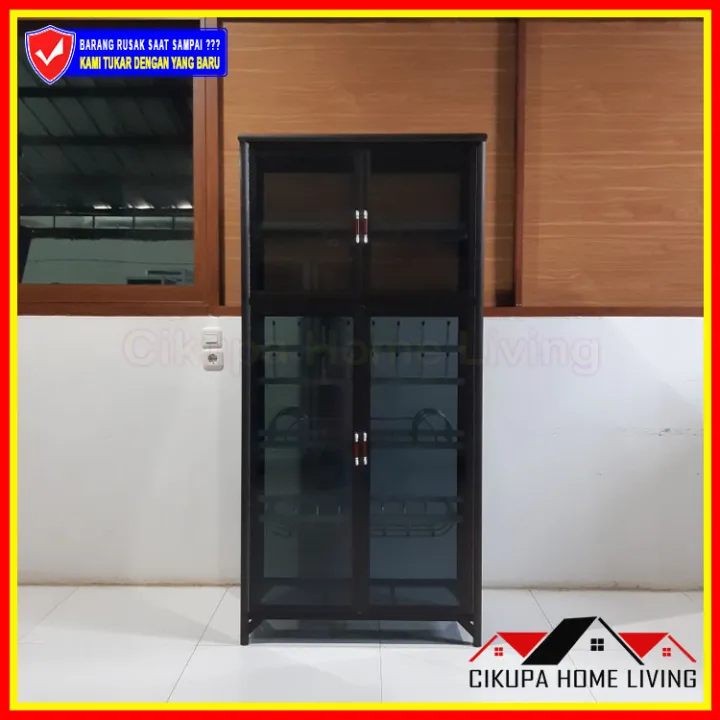 Lemari / Rak Piring kaca riben 2 pintu 86 cm full kaca Alumunium Brown ...