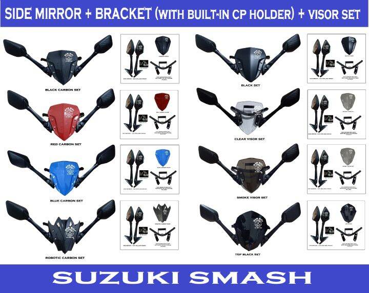 SUZUKI SMASH - Side Mirror + Bracket (with Built-in CP Holder) + Visor ...