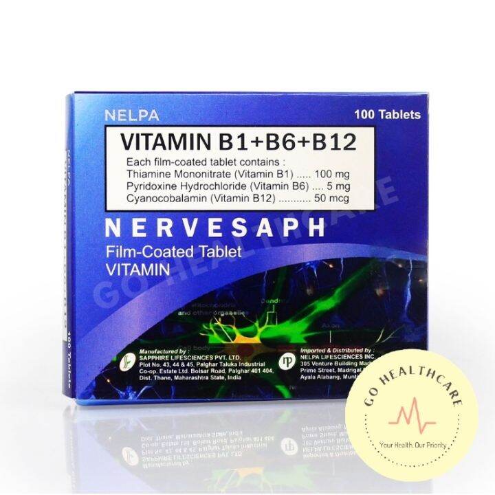 NERVESAPH Vitamin B Complex B1 B6 B12 100mg/5mg/50mcg Tablet 100's ...