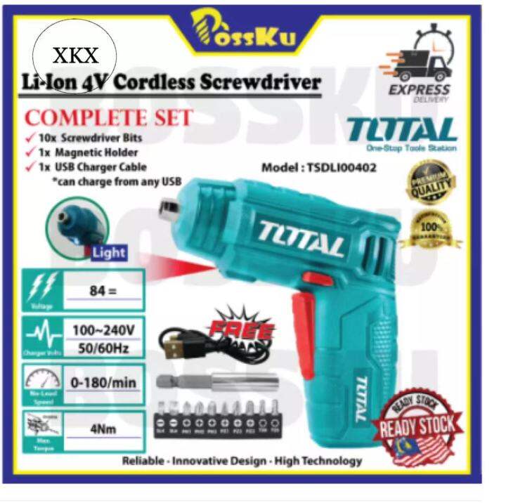 TOTAL TOOL LITHIUM-ION CORDLESS SCREWDRIVER 4V TSDLI0402 | Lazada PH