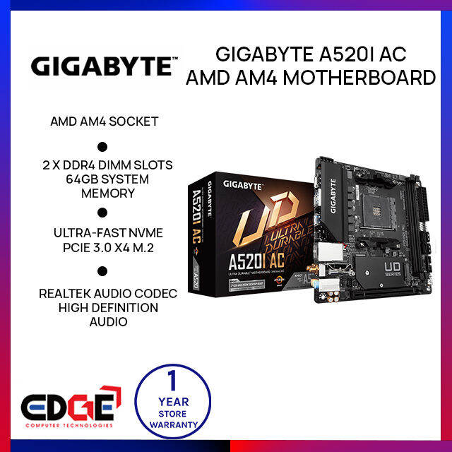 EDGE | GIGABYTE A520I AC AMD AM4 Motherboard | Lazada PH