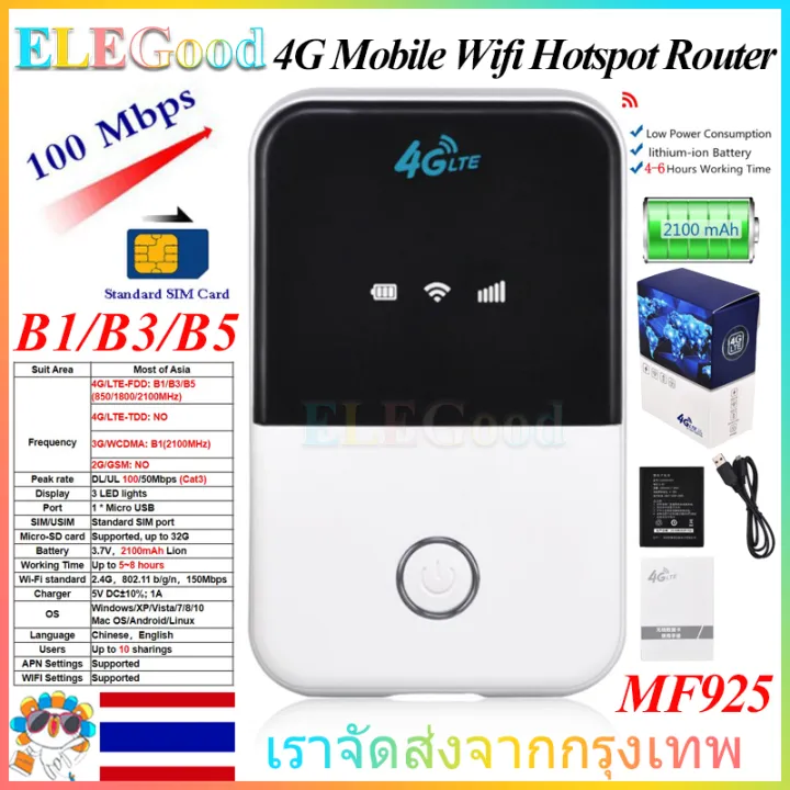 MF925 4G FDD-LTE B1 / B3 / B5 3G WCDMA B1 100Mbps Car Mobile Wifi ...