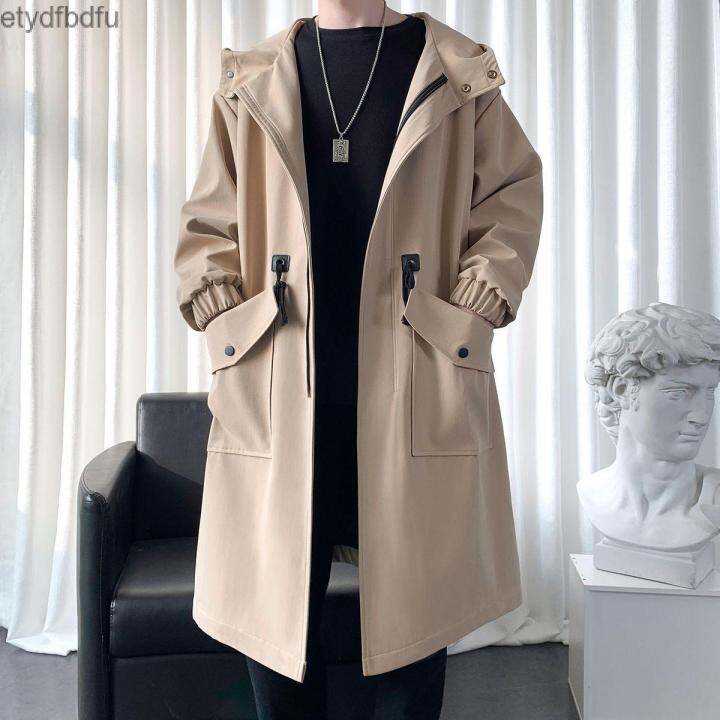 Etydfbdfu สีดำ T Rench Coat ผู้ชายฤดูใบไม้ผลิและฤดูใบไม้ร่วงกลางความยาว ...