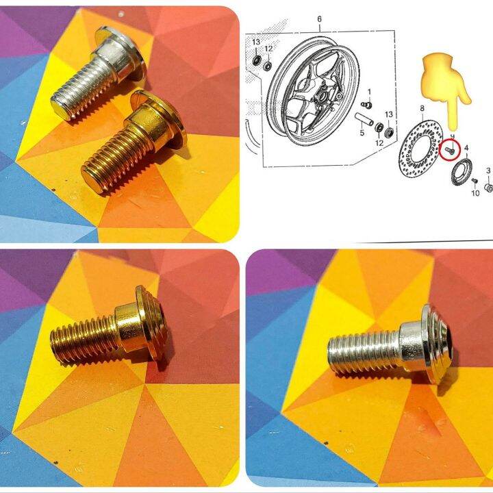 HENG Disc Rotor Bolts - White/Gold - Honda Click v1 Beat v1 v2 v3 PCX ...
