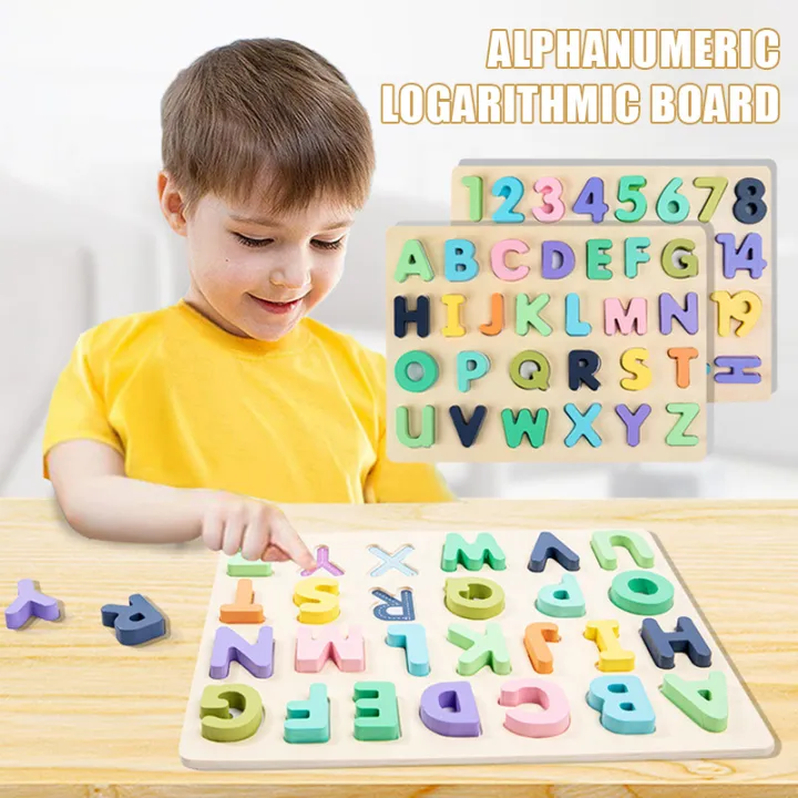Alphabet Digital Puzzle Wooden Toys Kid Number Letter shape Matching ...