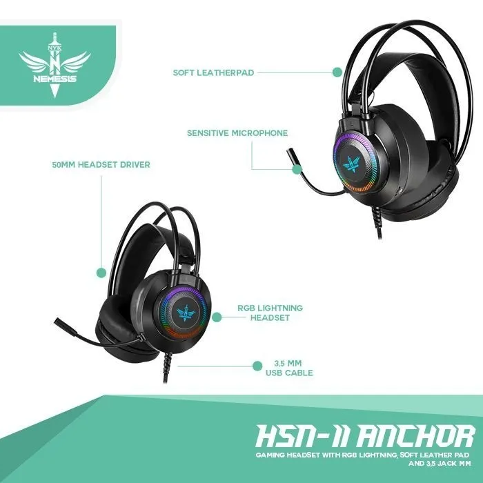 Headset Gaming RGB NYK ANCHOR HS - N11 / NYK HSN11 / HSN 11 Anchor | Lazada Indonesia