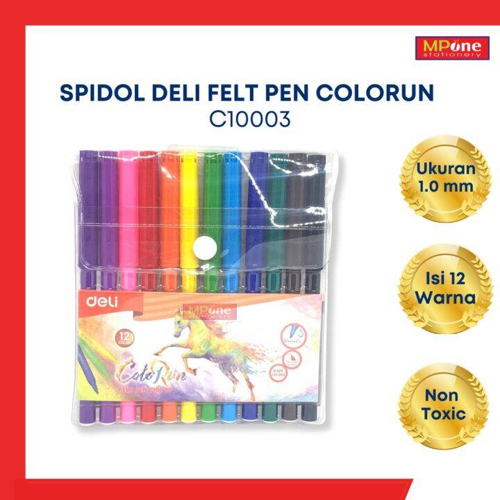 Spidol DELI Felt Pen Colorun / Spidol 12 Warna / Spidol Warna Deli ...