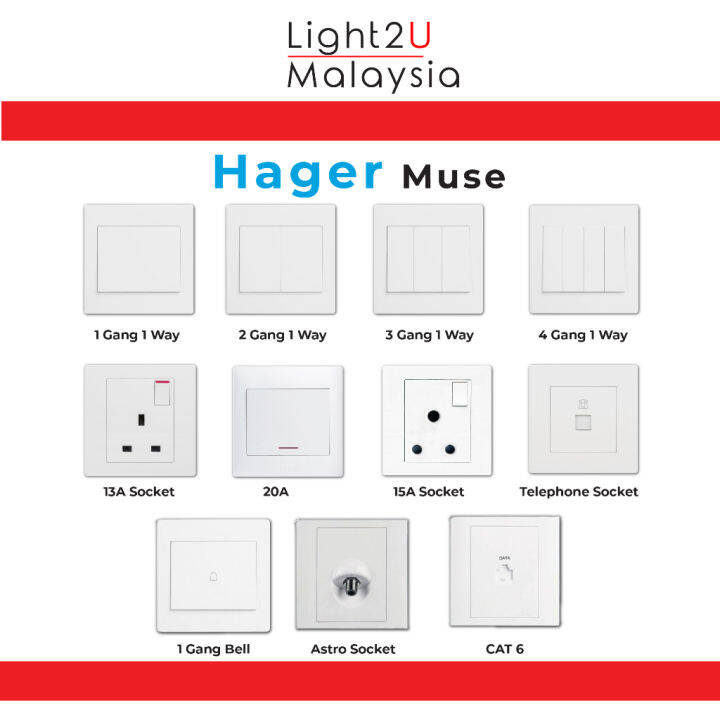 HAGER MUSE FULL SERIES SWITCHES & SOCKET | Lazada