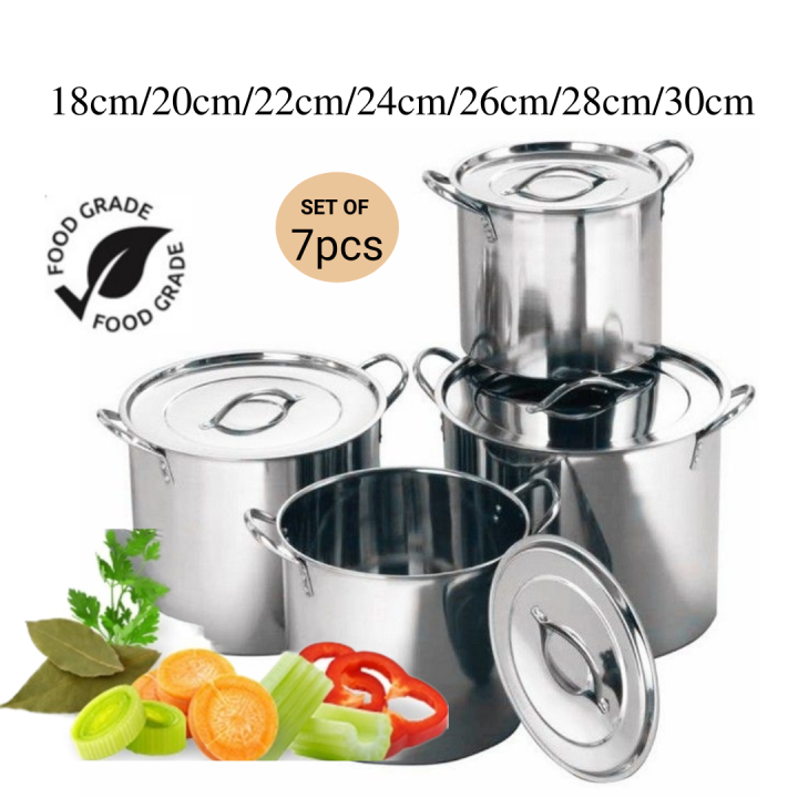 Stock Pot Set Stainless Steel 7pcs Multipurpose with Cover Set Barang ...