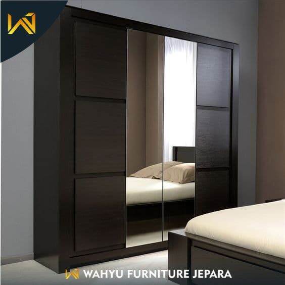 Lemari Pakaian Jati Sliding 3 Pintu + Kaca, Almari Minimalis | Lazada Indonesia