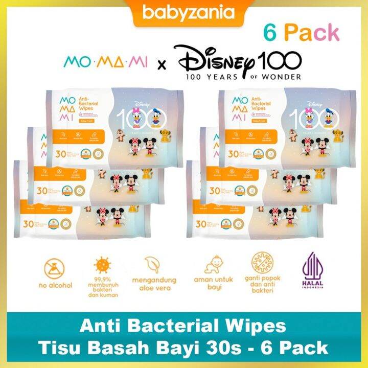 Momami Baby Anti Bacterial Wipes Tissue Basah Bayi 30s - PROMO 6 Pack ...