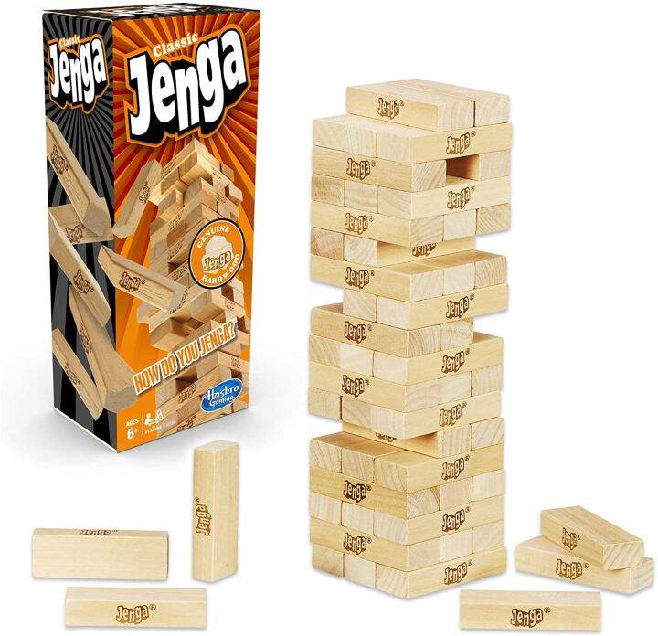 Jenga Wooden Stacking Blocks Wooden 54 Blocks Jenga Stacking Party Family Challenge Balance Game ...