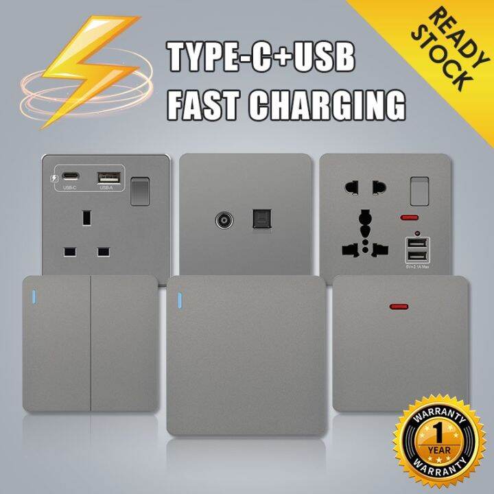 XCPOS Wall Universal Usb Socket สวิตช์ไฟติดผนังไฟ Led แสดงสถานะ Power ...