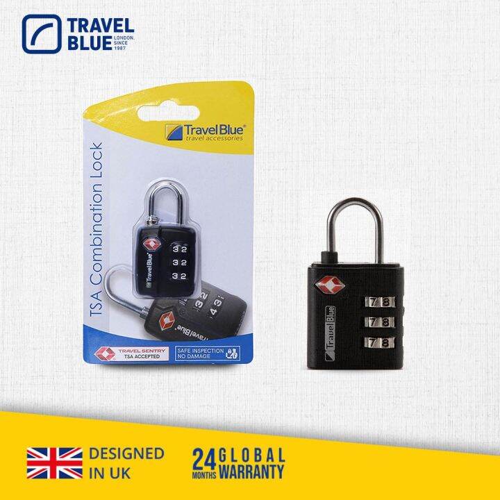 TRAVEL BLUE TSA APPROVED SUITCASE PADLOCK 3 DIAL COMBINATION LOCK ...